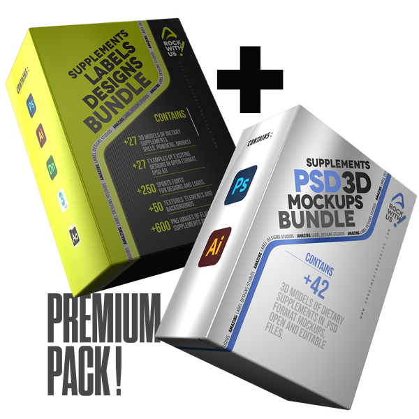 Premium Pack ! LABELS DESIGNS BUNDLE + PSD 3D MUCKUPS BUNDLE – arquimedia3d